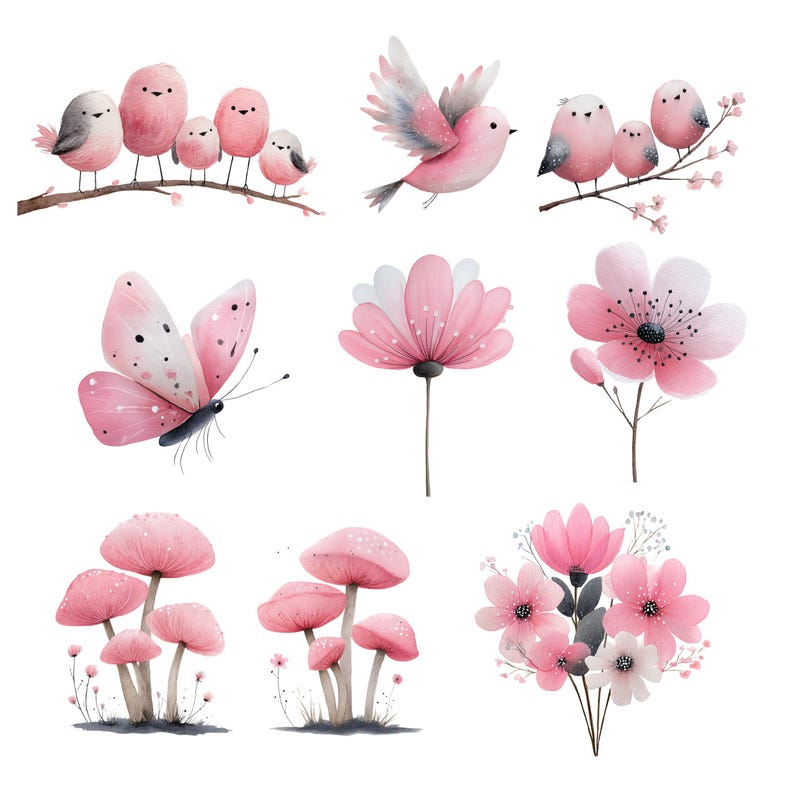 Watercolor Pink Fairies Clipart: Enchanted Fairy House PNG Bundle ...