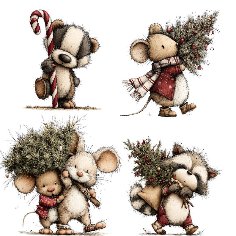Christmas Woodland Animals Clipart: Festive Holiday Graphics (digital ...
