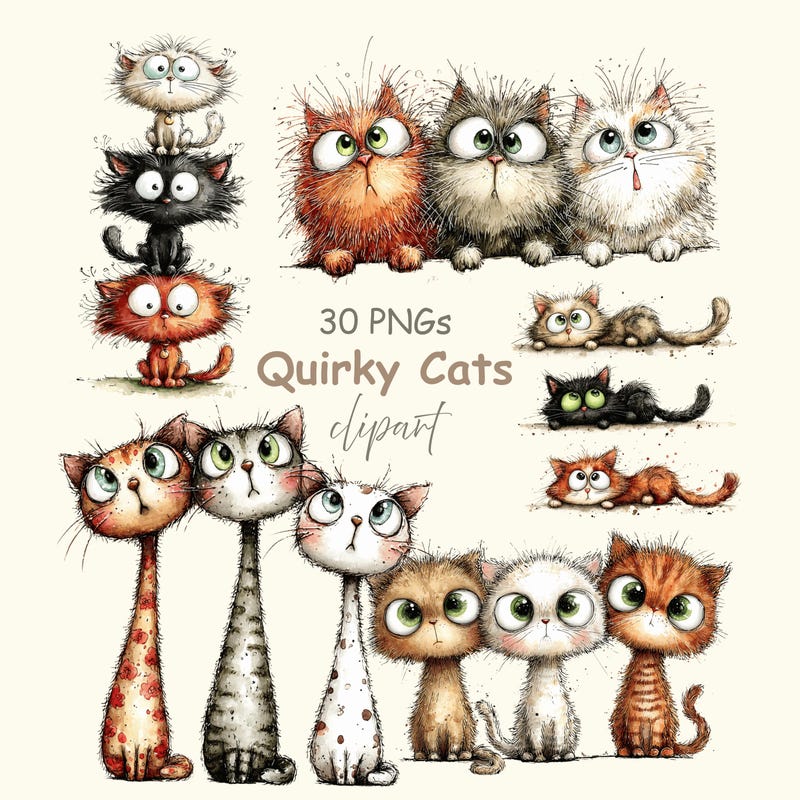 Quirky Cats Clipart Png - Etsy