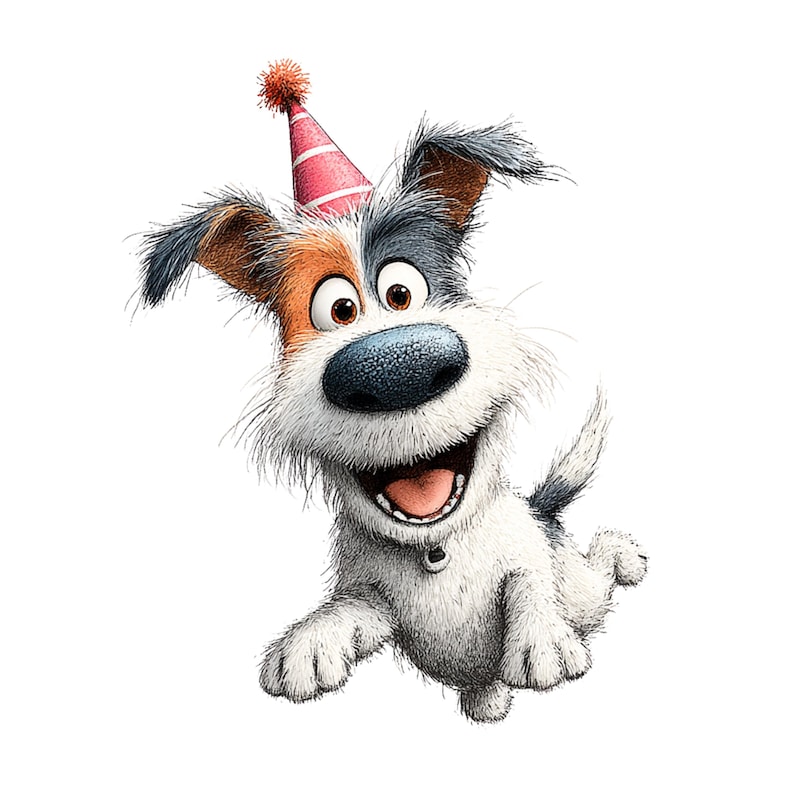 Dog Birthday With Party Hat Clipart: Cartoon Graphics (digital Download ...