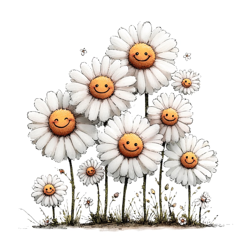 Quirky Daisy Flower Clipart: Cartoon Floral Graphics (digital Download ...