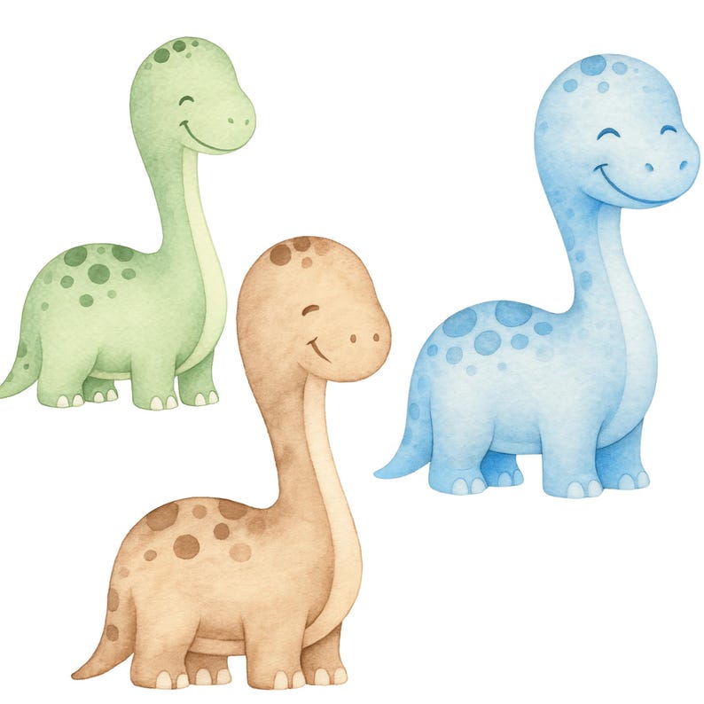 Baby Dinosaur Clipart PNG, Watercolor Baby Dino Clip Art Bundle, Cute ...