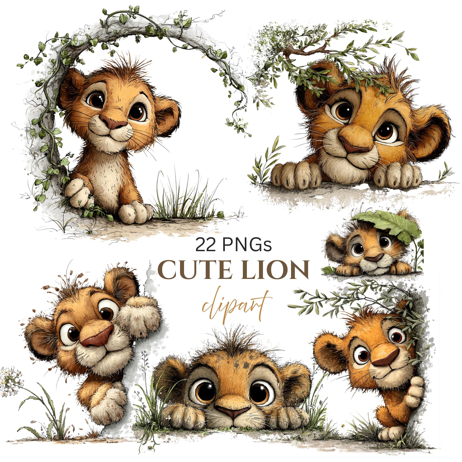 Lion Safari Clipart: Nursery Baby Graphics (digital Download - 22 Pngs ...