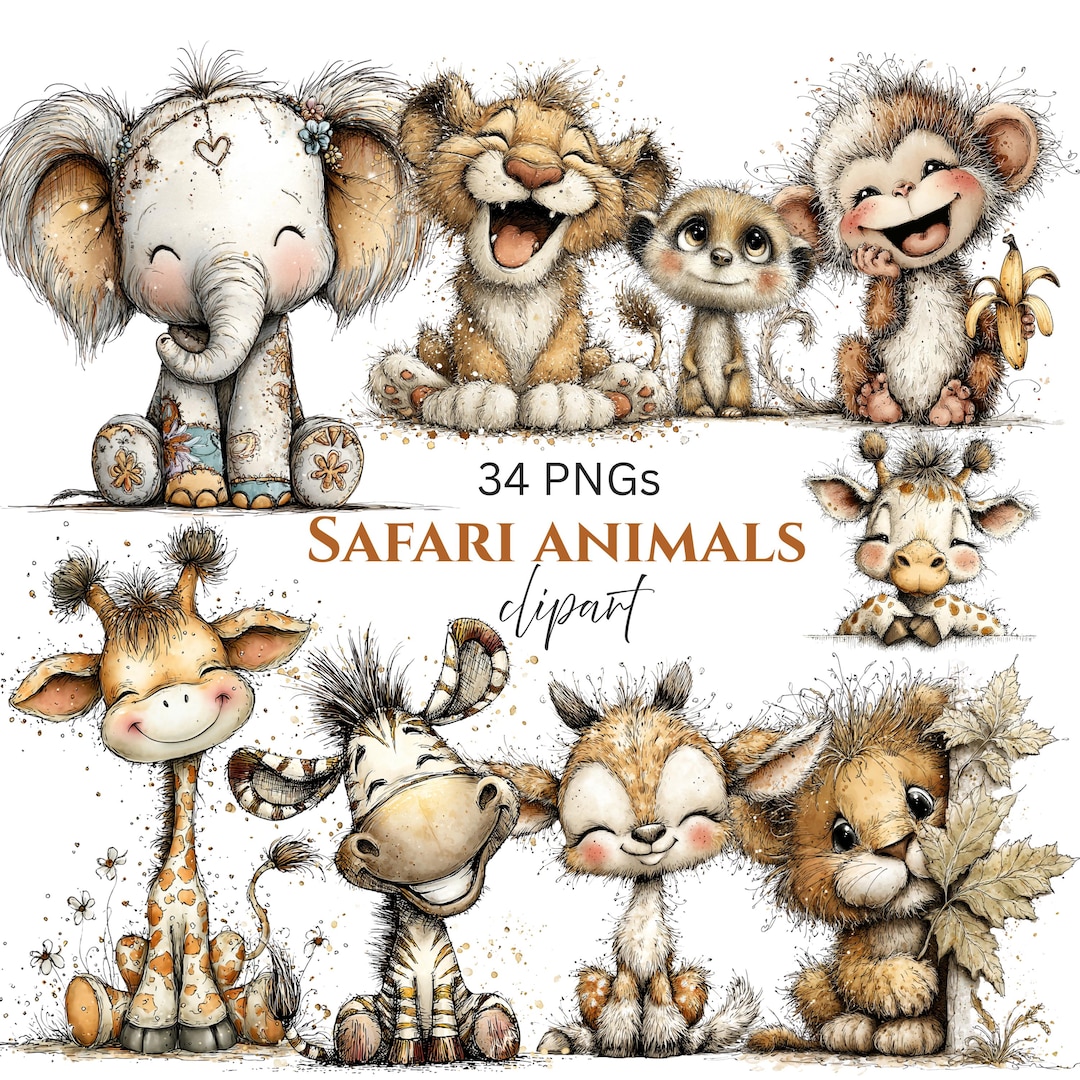 Safari Jungle Animals Clipart: Zoo Wild Animals PNG (digital Download ...