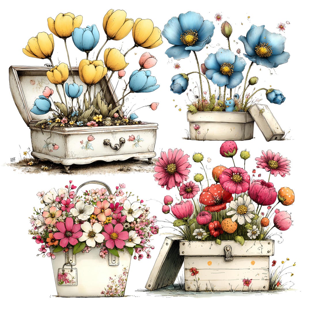 Whimsical Flowers Clipart: Floral Graphics (digital Download - 26 Pngs ...