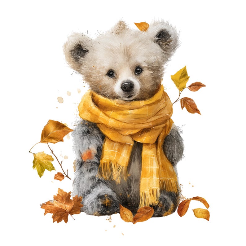 Teddy Bear Fall Clipart: Watercolor Autumn Teddies Graphics (digital ...