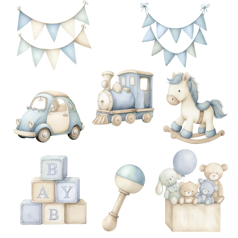 Watercolor Baby Boy Clipart Set: Nursery Decor PNG (digital Download ...