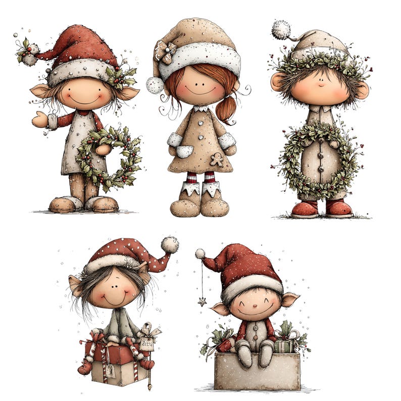 Whimsical Christmas Elf Clipart Bundle: Cute Festive Graphics (digital ...