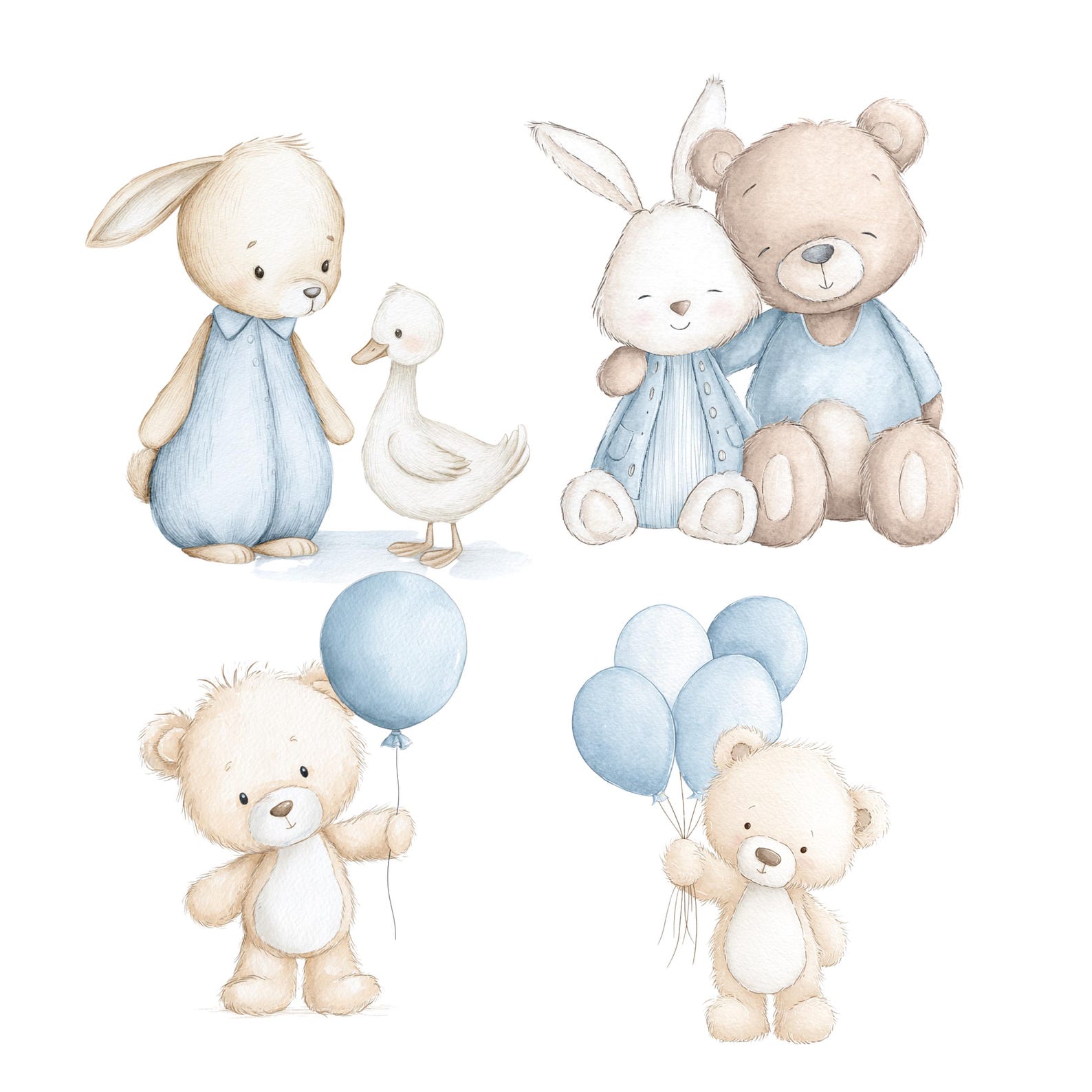 Baby Shower Boy Blue Clipart Set: Watercolor Nursery Graphics PNG ...