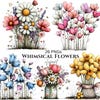 Whimsical Flower PNG Set, Cute Smiling Florals, Hand-drawn Doodle ...