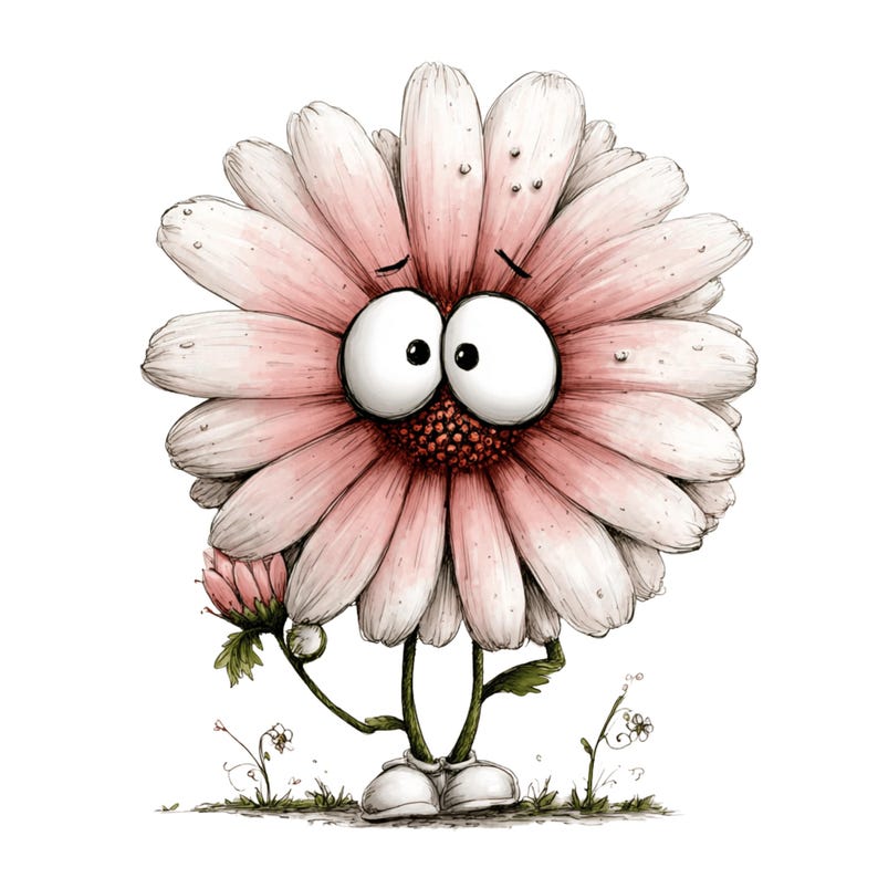 Quirky Daisy Flower Clipart: Cartoon Floral Graphics (digital Download ...