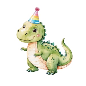 Dinosaur Birthday Clipart PNG: Watercolor Baby Dino With Balloons ...