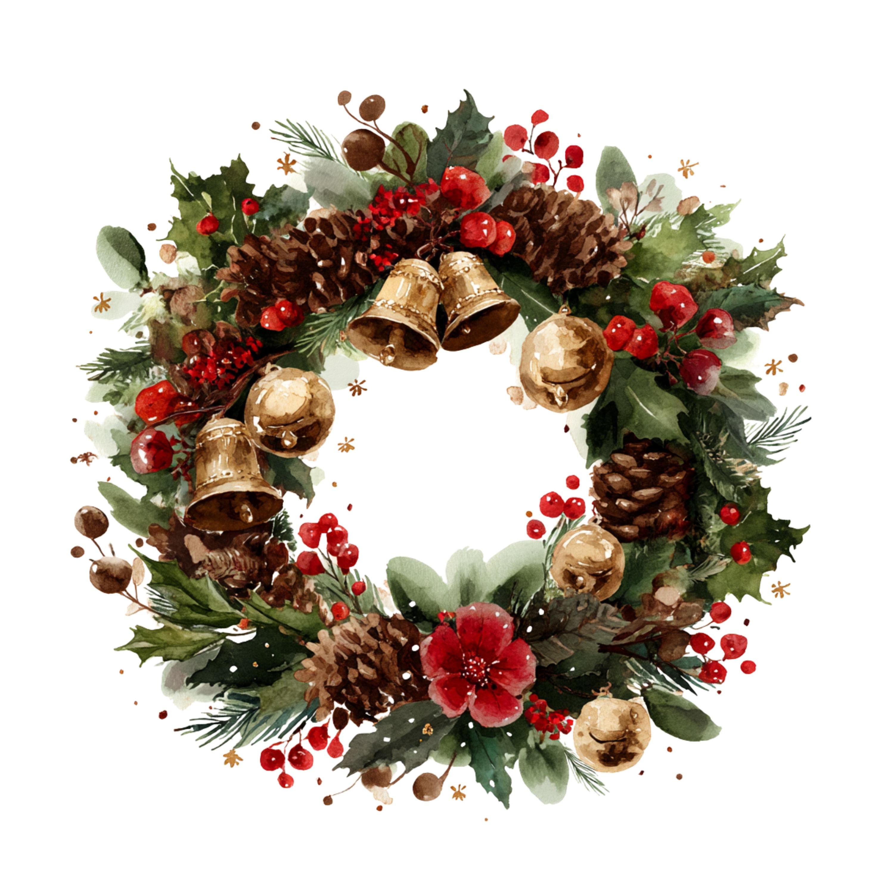 Christmas Winter Wreath Clipart: Festive Holiday Decorations, Decor ...