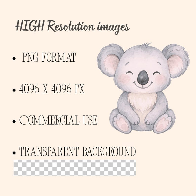 Cute Koala Clipart, Watercolor Baby Koala Animal Nursery Decor PNG ...