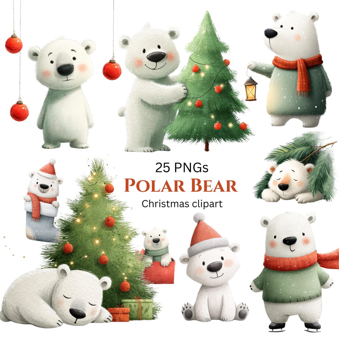 Polar Bear Christmas Clipart: Cute Graphics for Christmas Cards ...