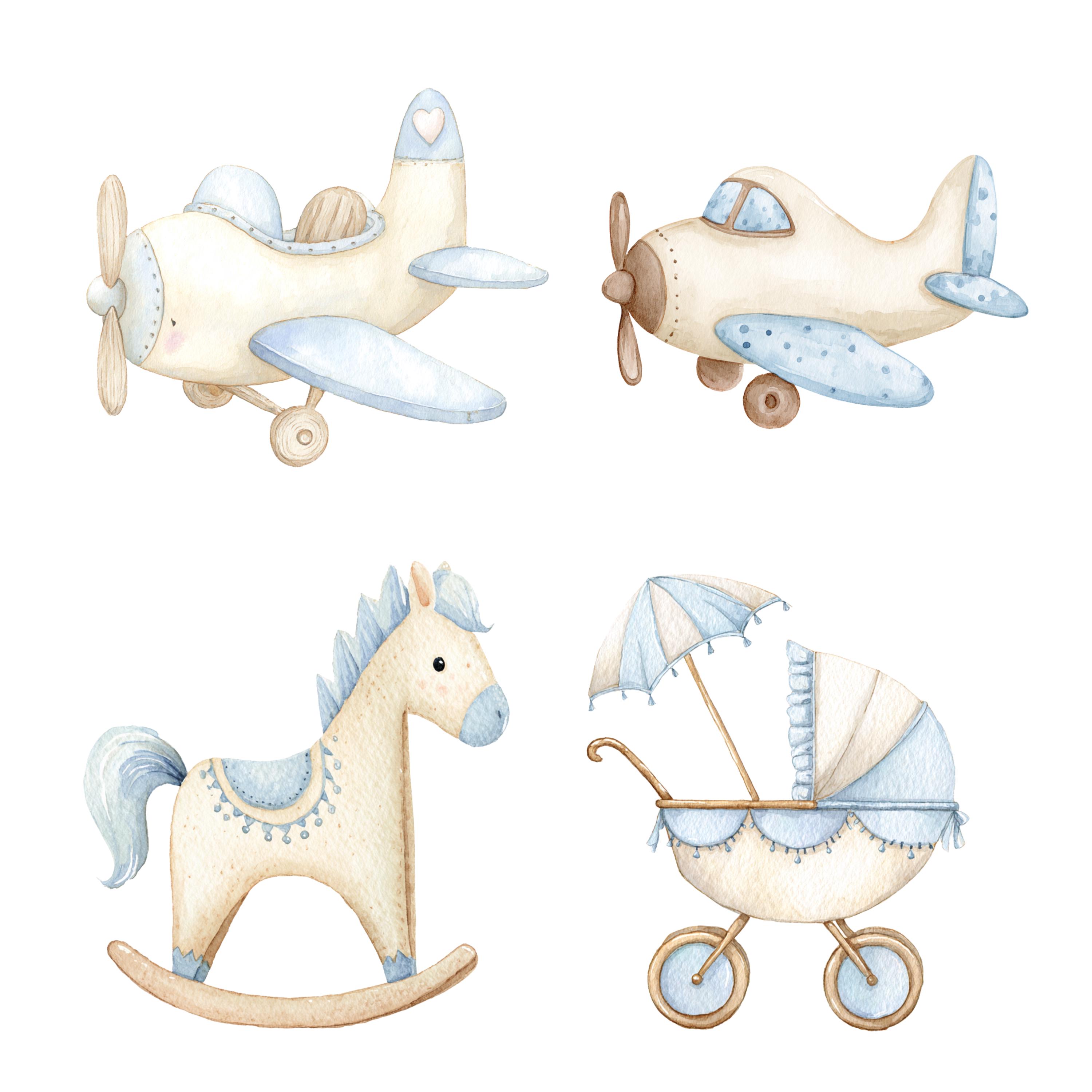 Baby Shower Boy Blue Clipart Set: Watercolor Nursery Graphics PNG ...