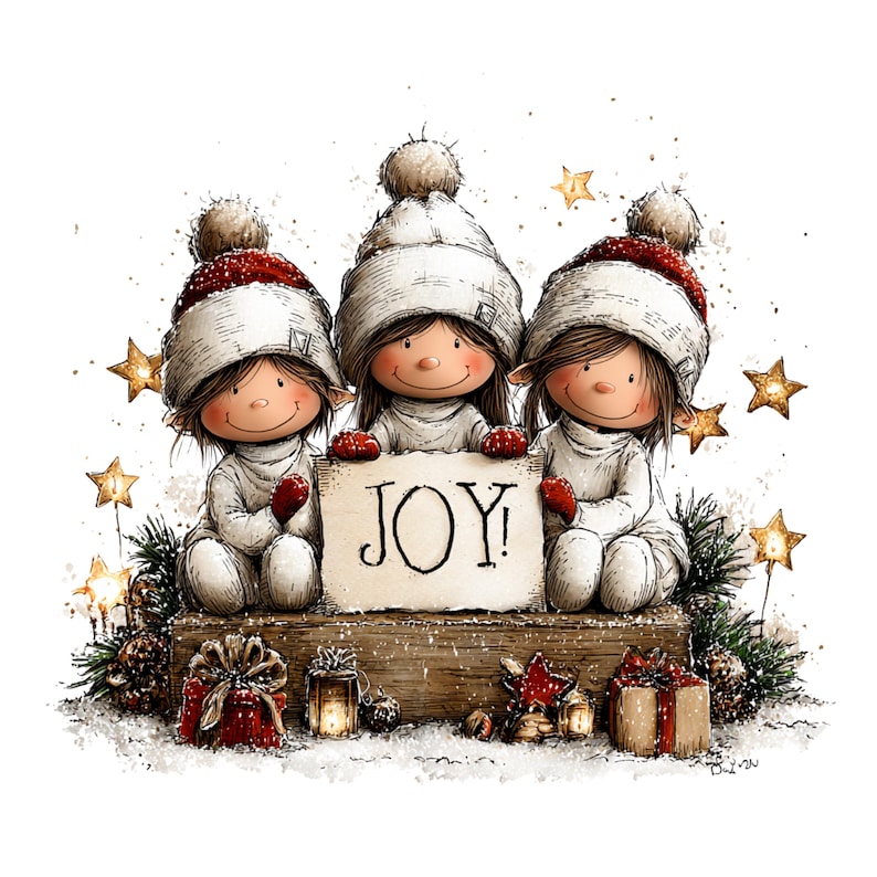 Christmas Joy Whimsical Clipart: Cute Winter Graphics (digital Download ...
