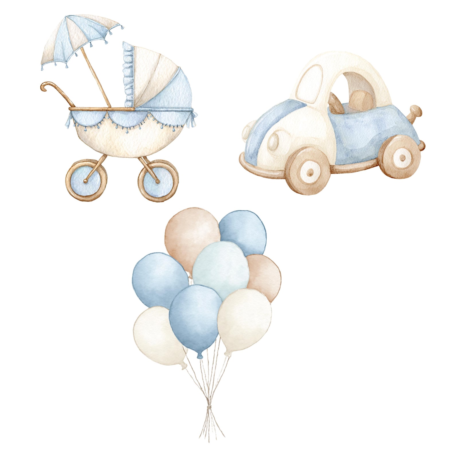 Baby Shower Boy Blue Clipart Set: Watercolor Nursery Graphics PNG ...