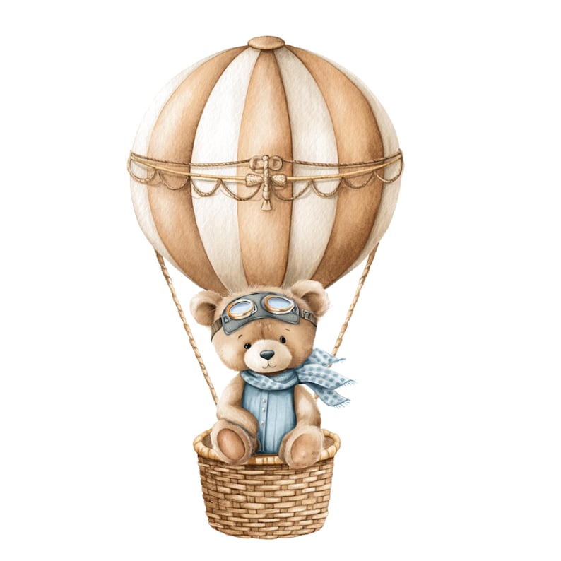 Watercolor Teddy Bear Hot Air Balloon Clipart: Nursery Graphics ...