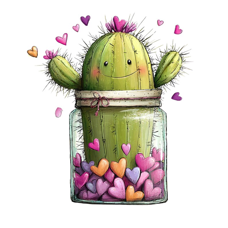 Whimsical Cactus Valentine's Day Clipart: Love Graphics (digital ...