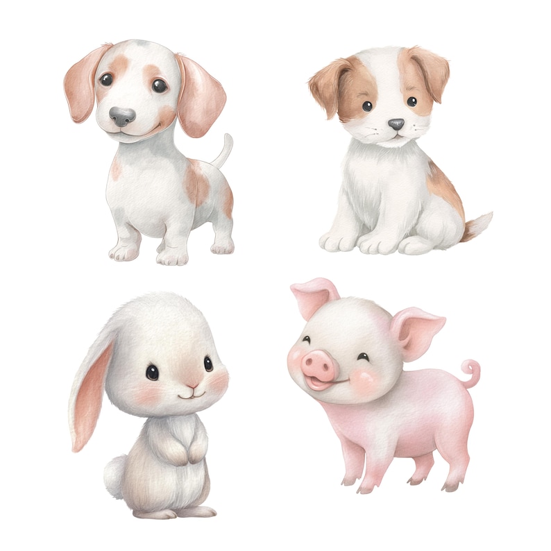 Watercolor Farm Animals Clipart: Nursery Art PNG Graphics (digital ...