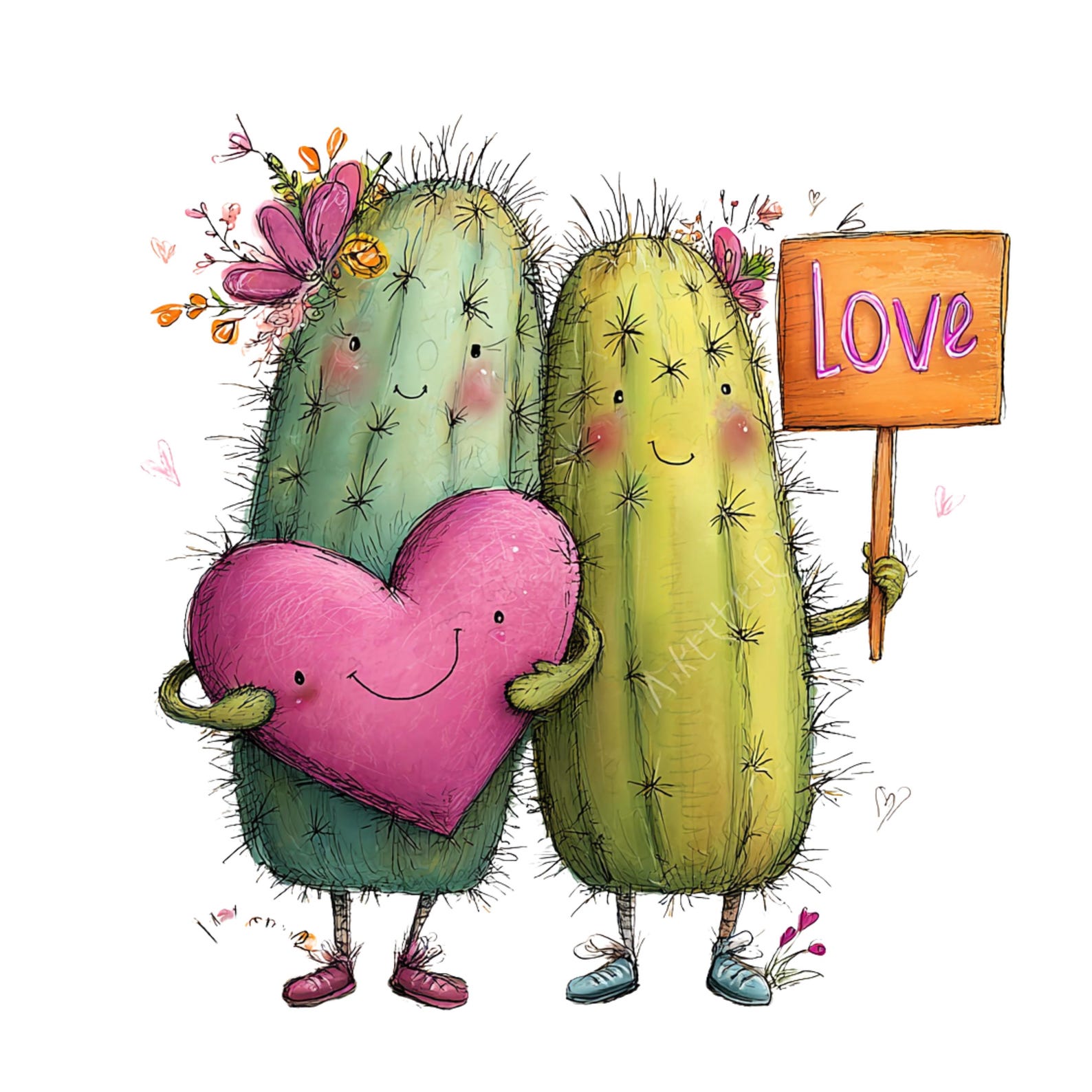 Whimsical Cactus Valentine's Day Clipart: Love Graphics (digital ...