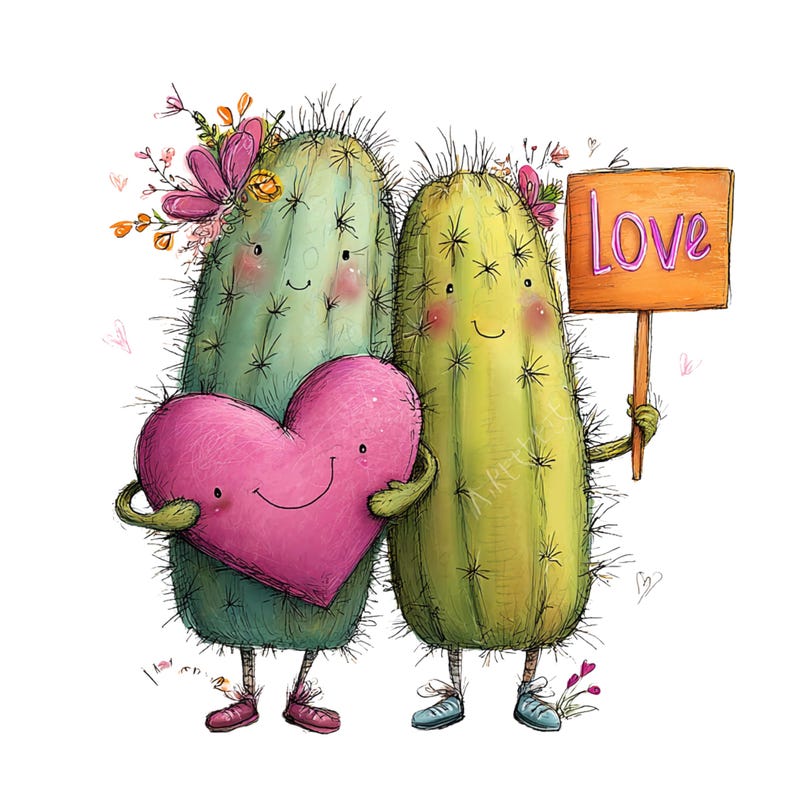Whimsical Cactus Valentine's Day Clipart: Love Graphics (digital ...
