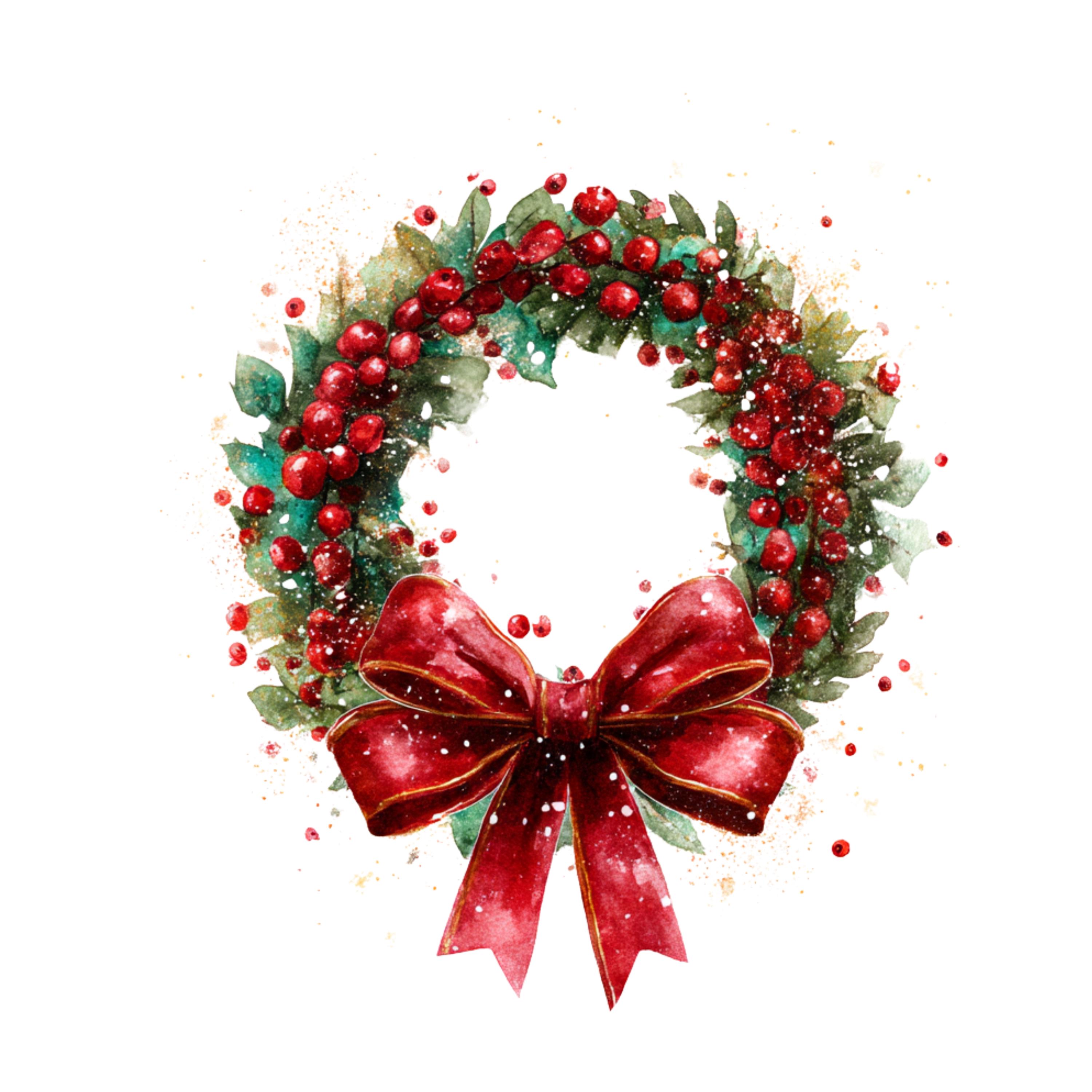 Christmas Winter Wreath Clipart: Festive Holiday Decorations, Decor ...
