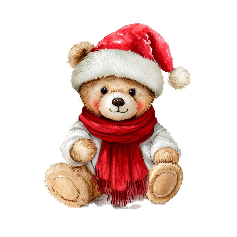 Teddy Bear Christmas Clipart: Cute Watercolor Illustrations for ...