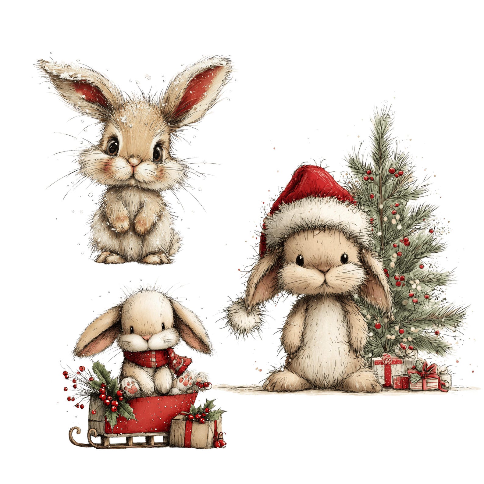 Whimsical Christmas Bunny Clipart: Watercolor Illustrations for ...
