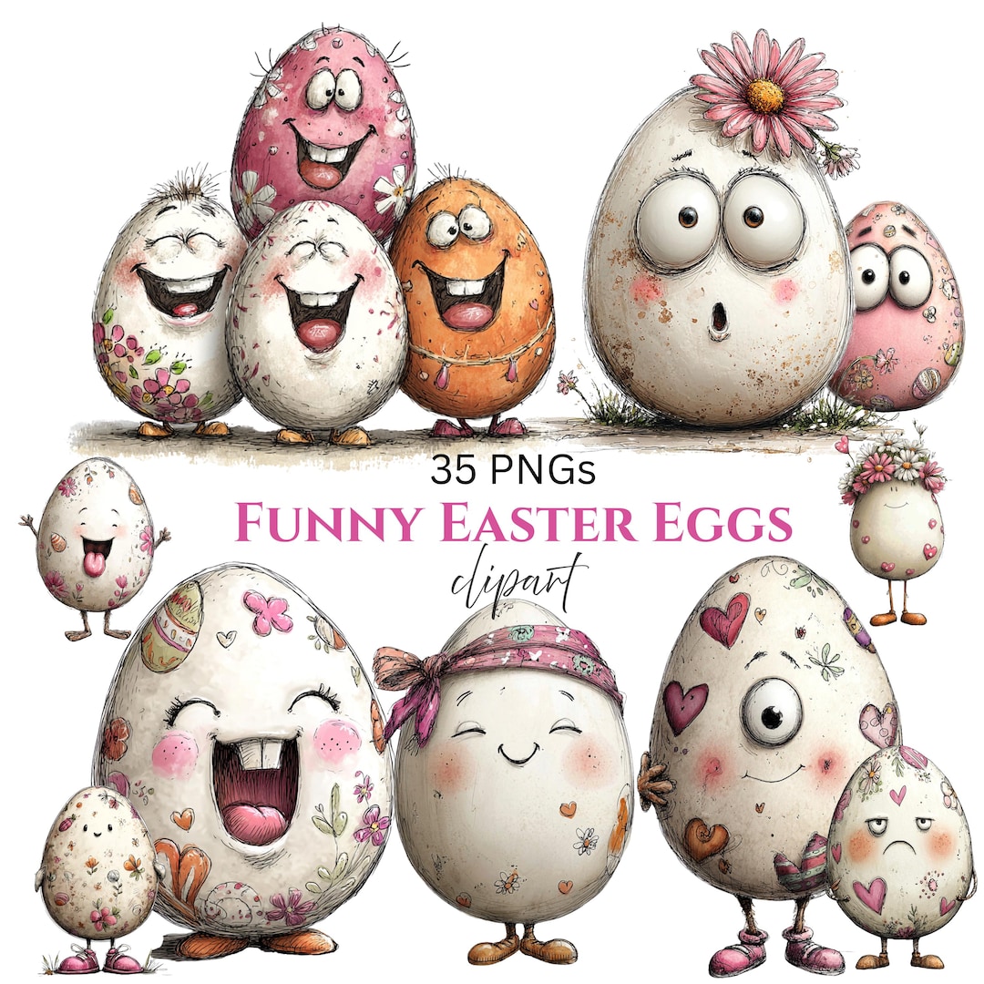 Funny Eggs Easter Clipart: Whimsical Graphics (digital Download - 35 ...