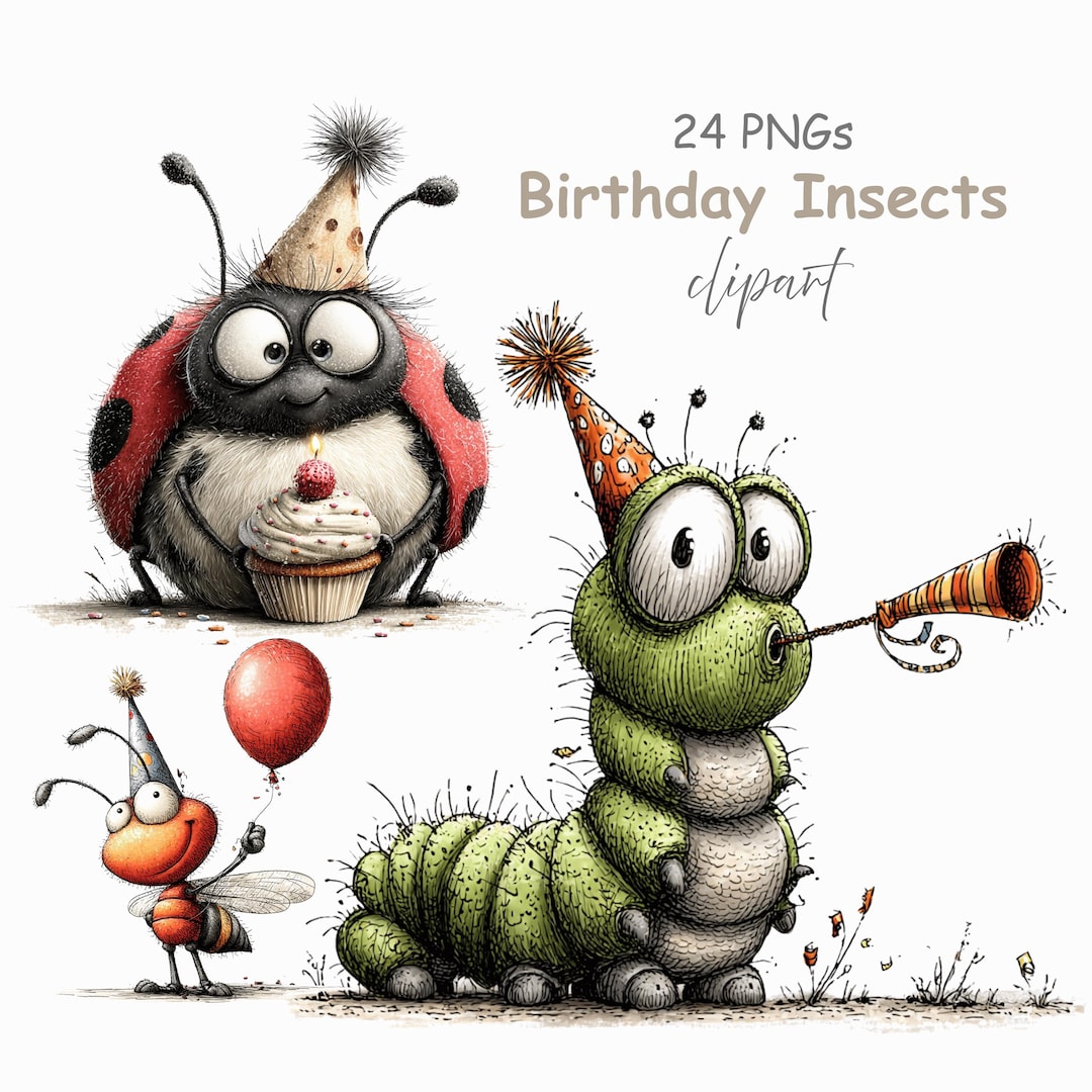 Insects Birthday Clipart: Cute Bugs Graphics (digital Download - 24 ...