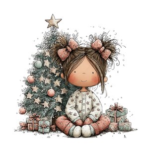Little Girls Whimsical Christmas Clipart: Festive Holiday Graphics ...