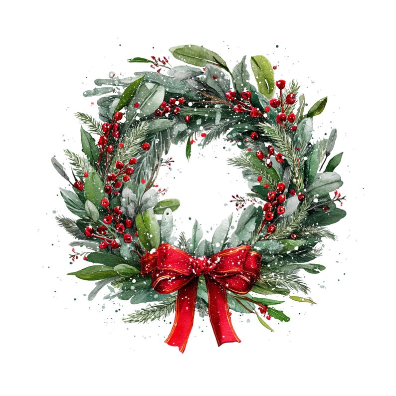Christmas Winter Wreath Clipart: Festive Holiday Decorations, Decor ...
