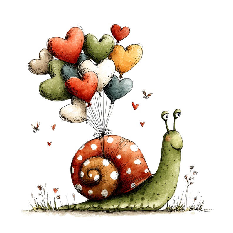 Valentine's Day Snail Love Clipart: Whimsical Graphics (digital ...