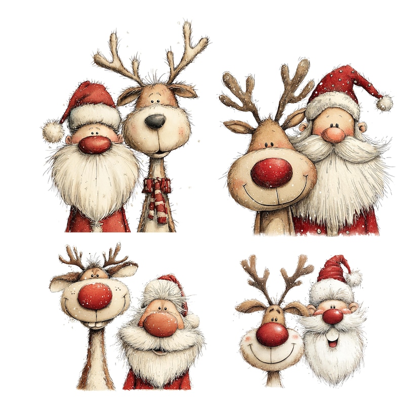 Santa & Reindeer Christmas Clipart: Festive Holiday Graphics (digital ...