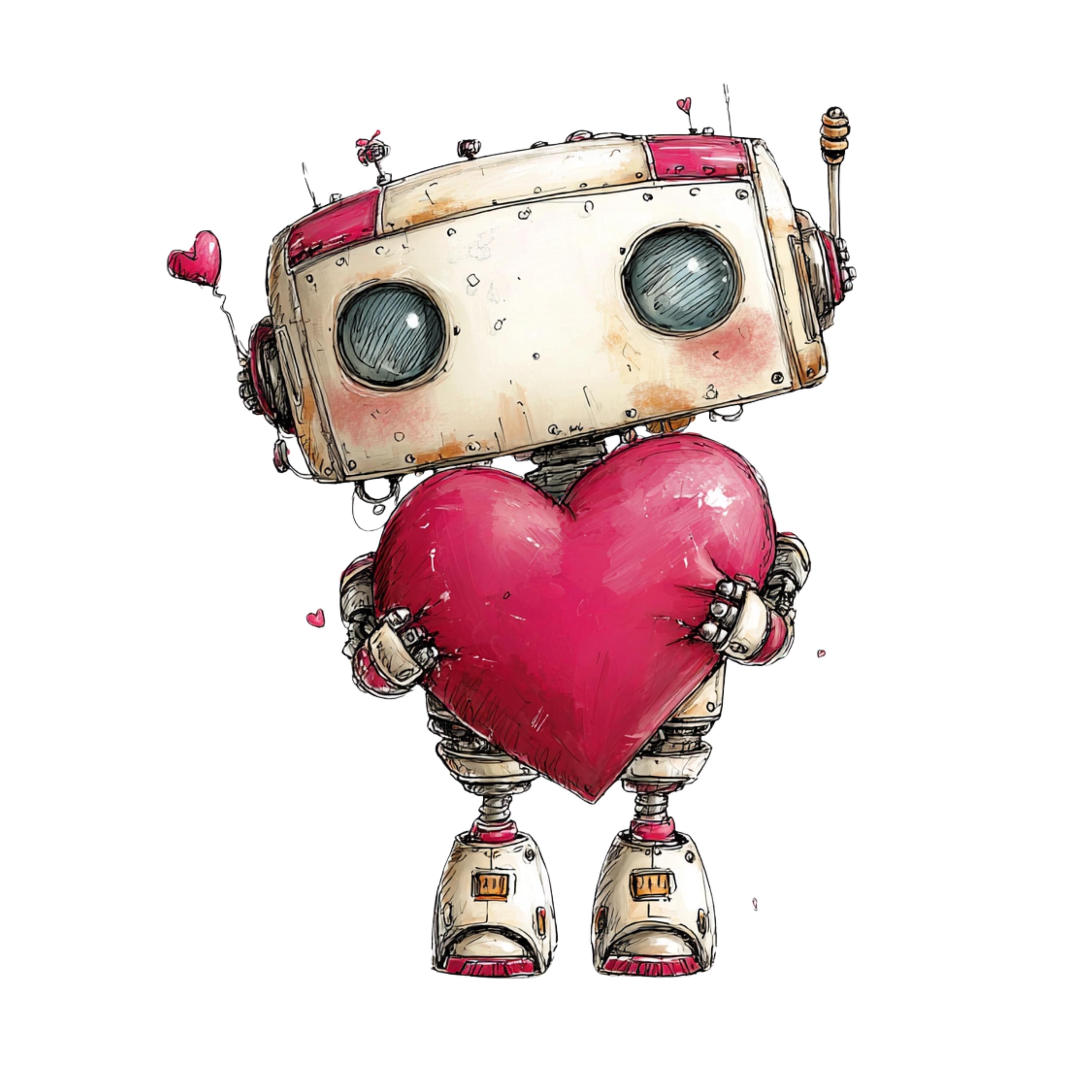 Robot Digital Valentine's Day Clipart: Whimsical Love Graphics (digital ...