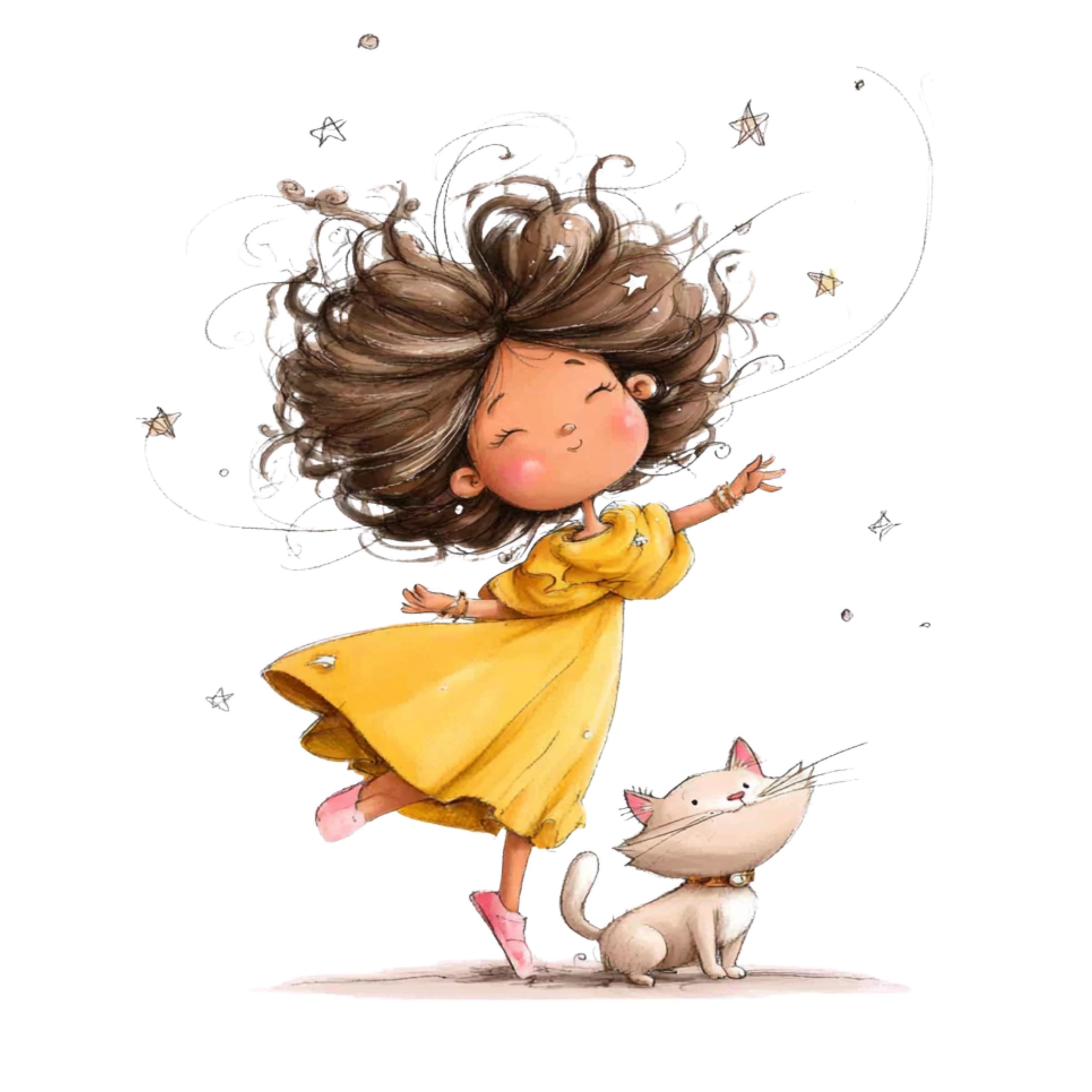 Whimsical Girl and Cat Clipart: Nursery Graphics (digital Download - 38 ...