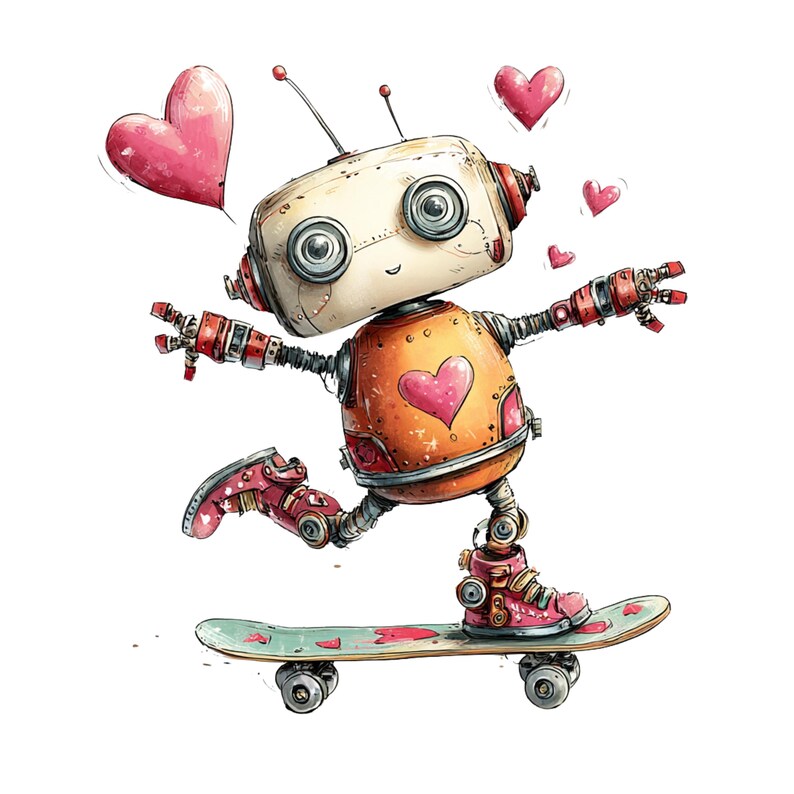 Robot Digital Valentine's Day Clipart: Whimsical Love Graphics (digital ...