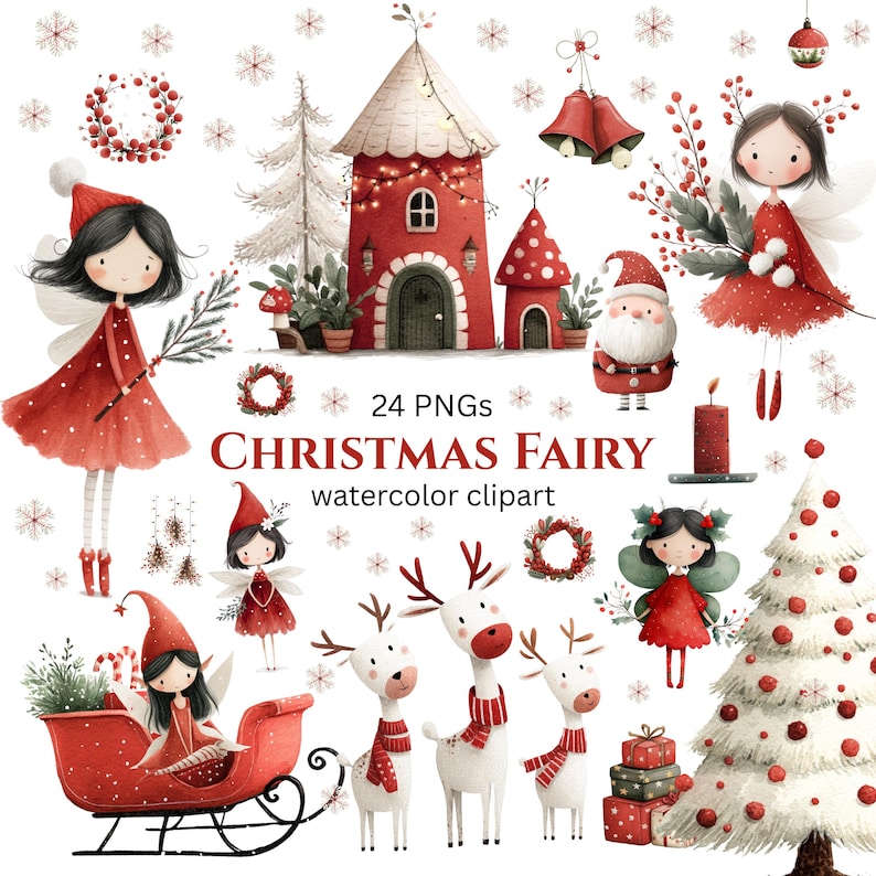 Christmas Fairy Clipart: Festive Holiday Graphics (digital Download ...