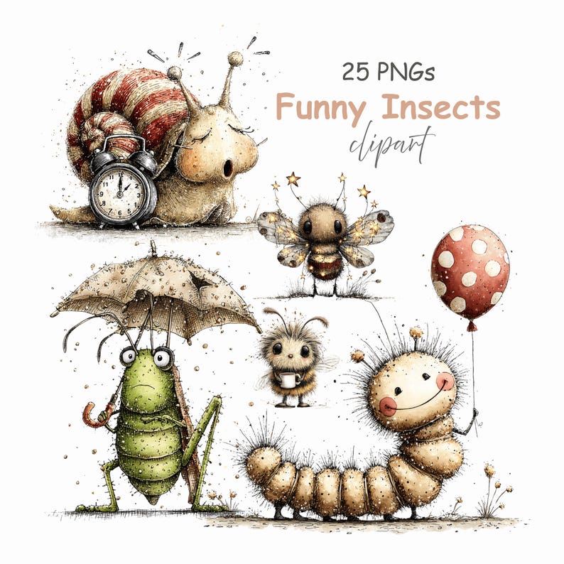 Funny Insects Clipart: Cute Bugs Graphics for Kids and Crafts (digital ...