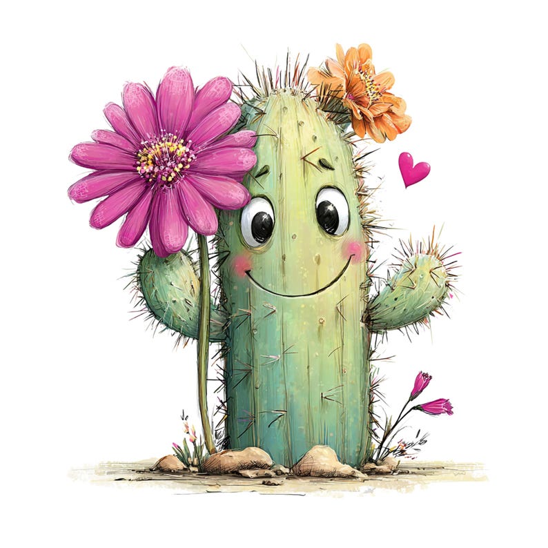 Whimsical Cactus Valentine's Day Clipart: Love Graphics (digital ...