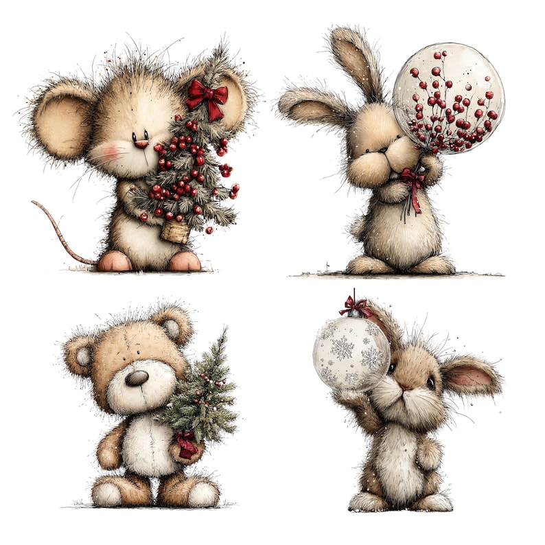 Christmas Woodland Animals Clipart: Festive Holiday Graphics (digital ...