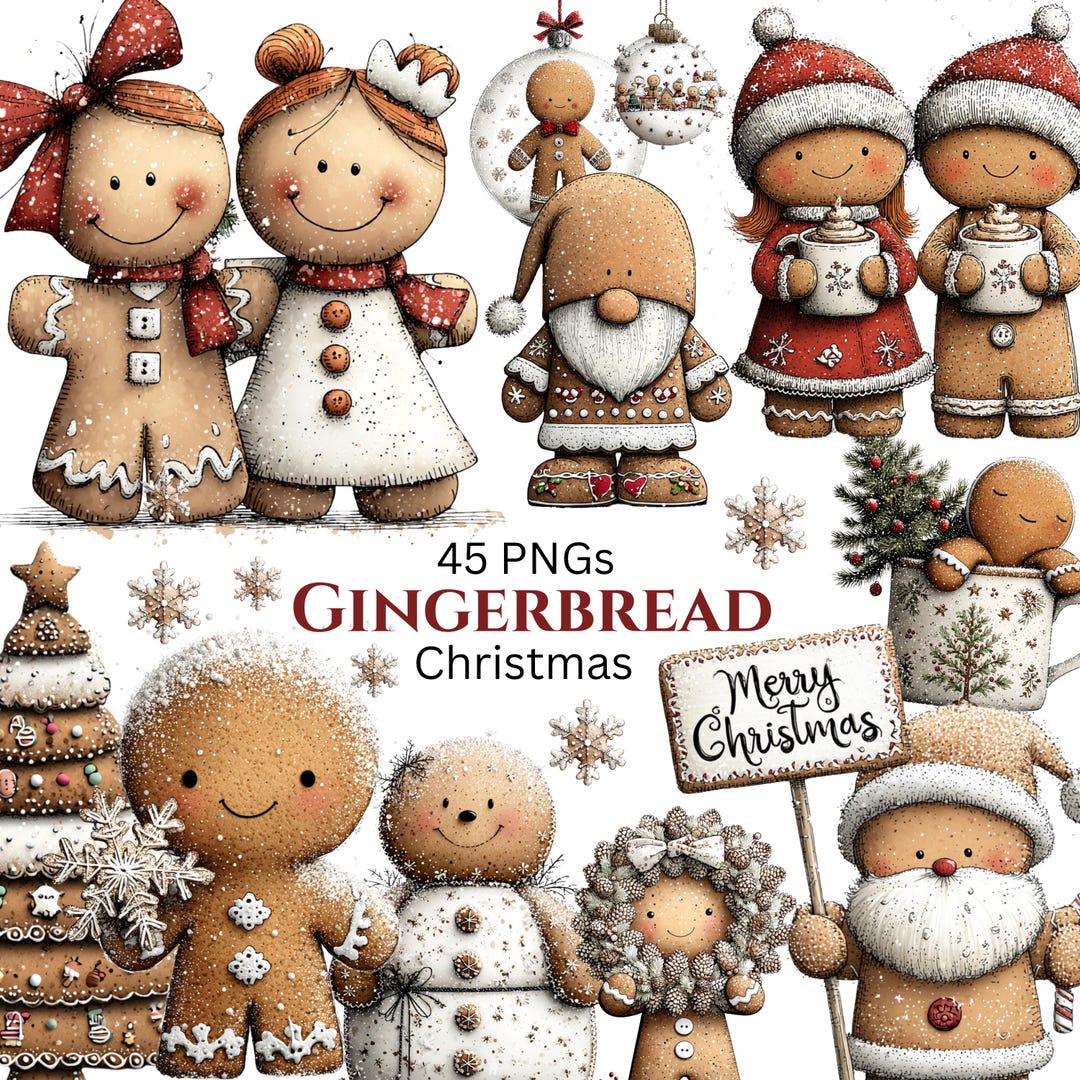 Whimsical Gingerbread Christmas Clipart: Cute Festive Cookie Graphics ...