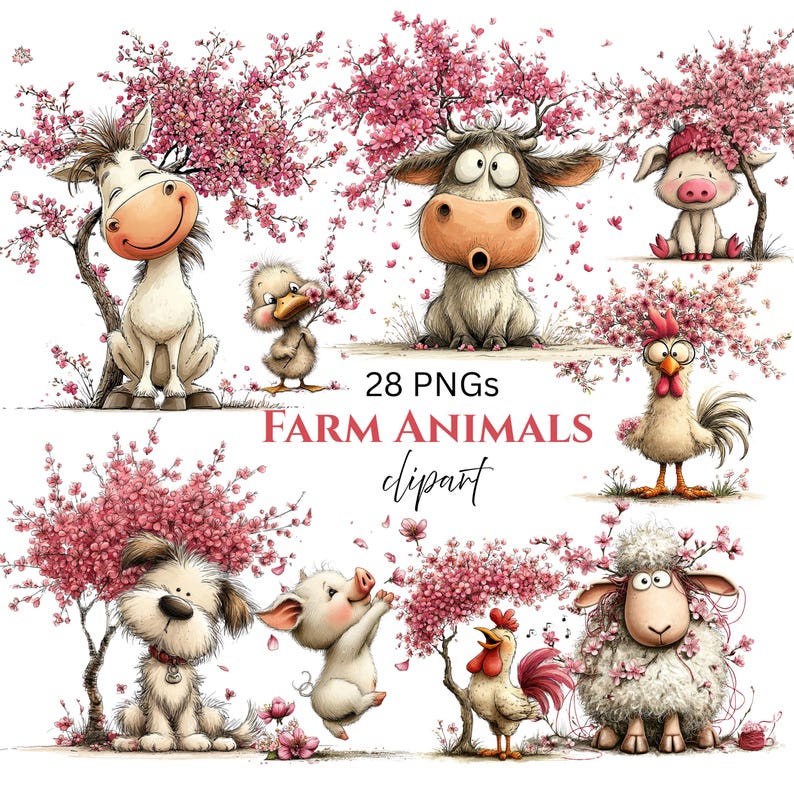 Farm Animals Floral Clipart: Nursery Graphics (digital Download - 28 ...