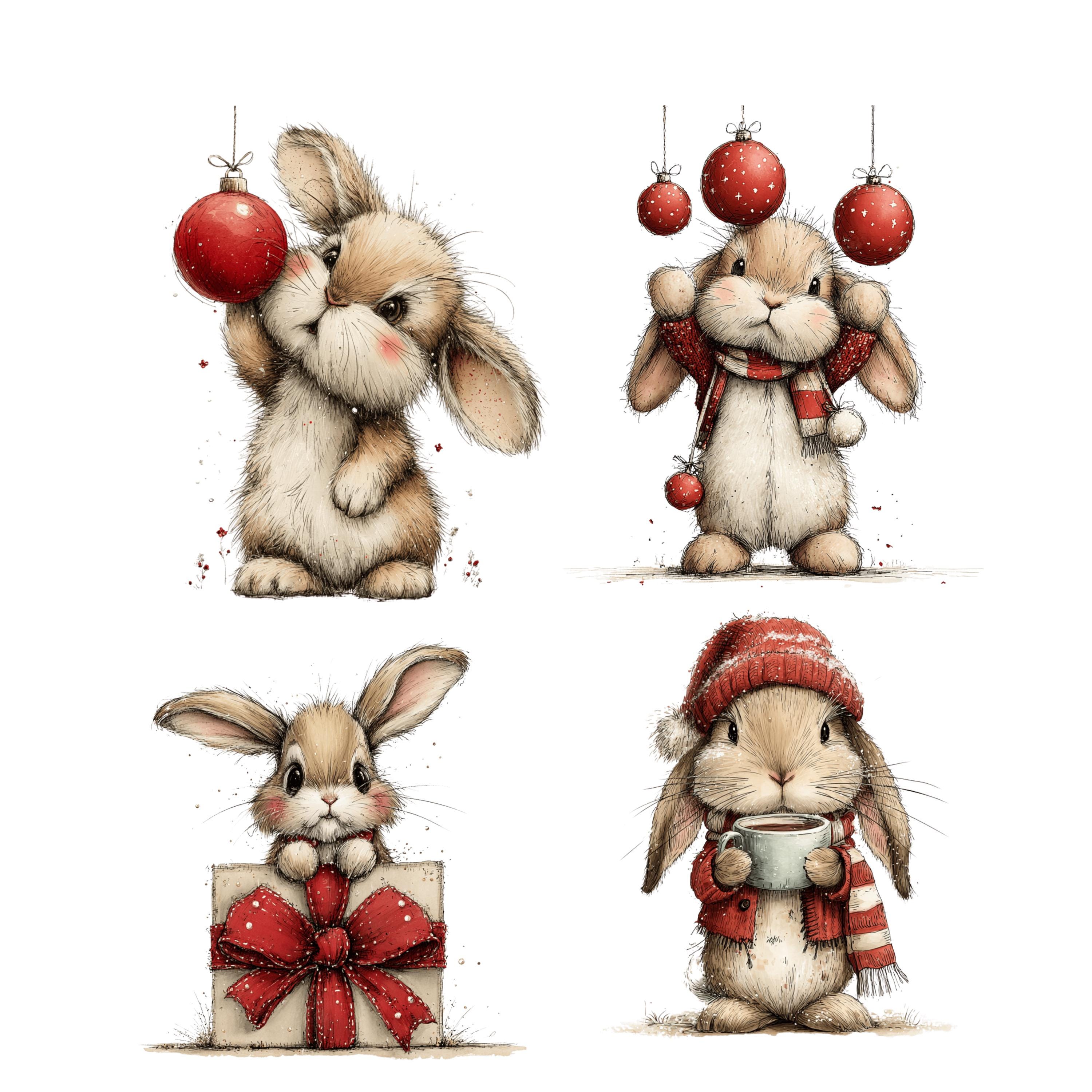 Whimsical Christmas Bunny Clipart: Watercolor Illustrations for ...