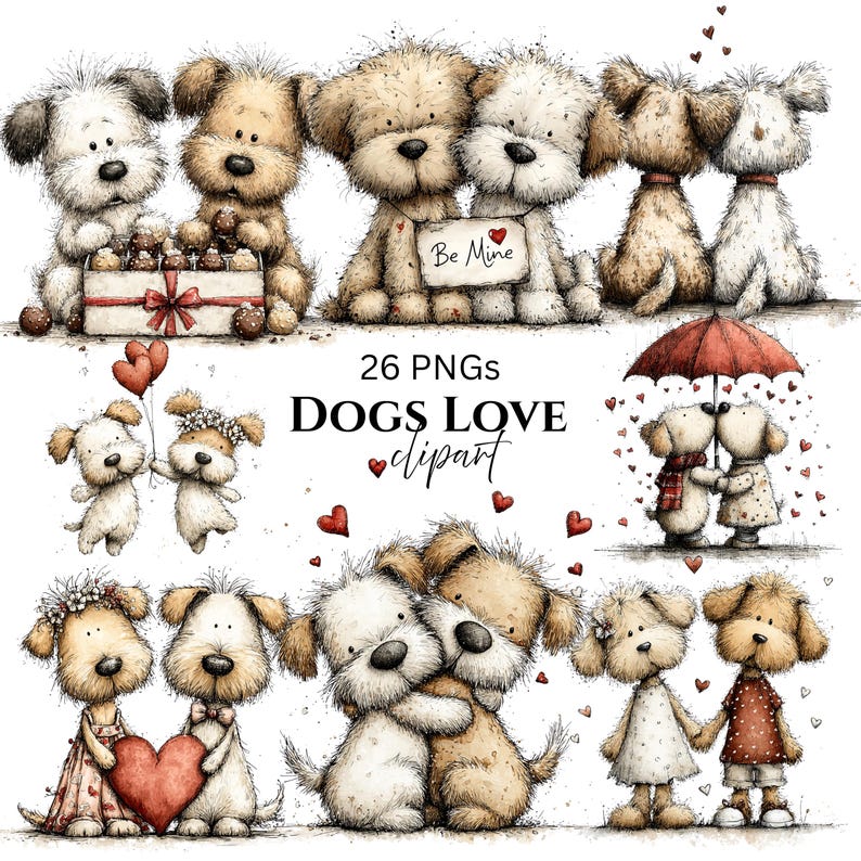 Whimsical Dogs Valentine's Day Clipart: Love Graphics (digital Download ...
