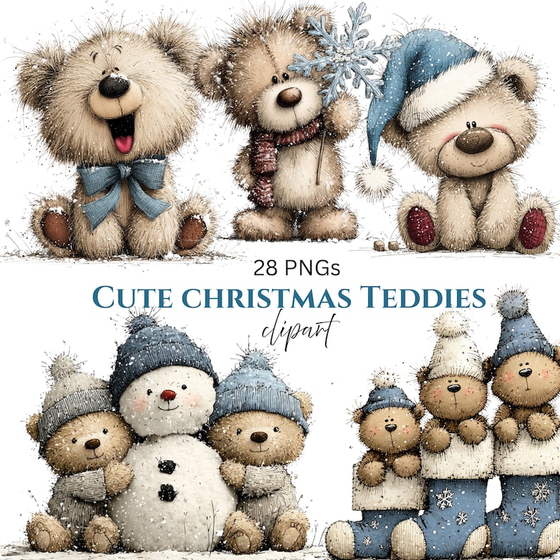 Teddy Bear Christmas Clipart: Cute Festive Holiday Graphics (digital ...