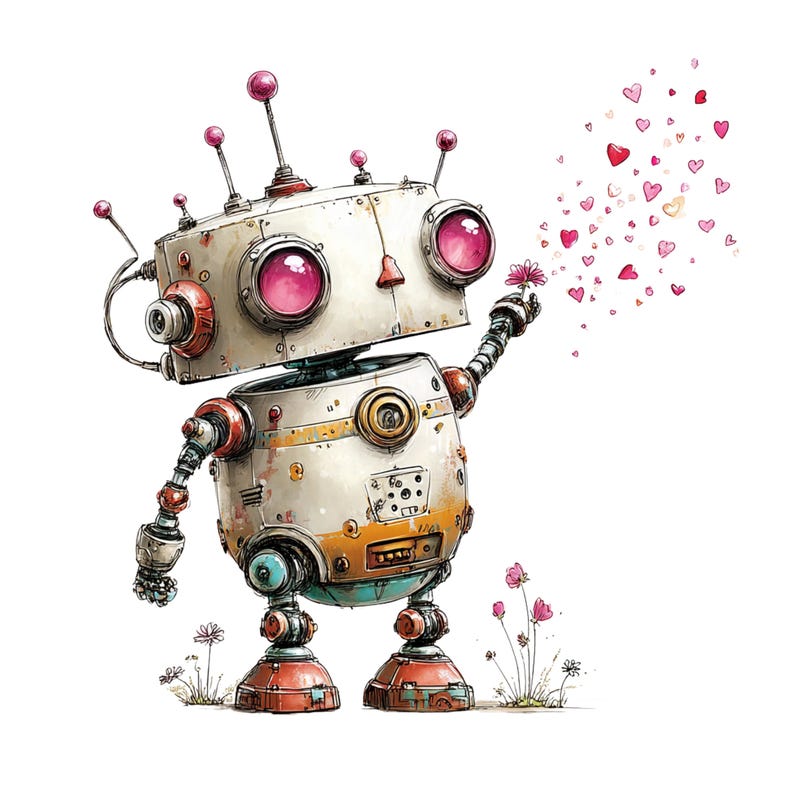 Robot Digital Valentine's Day Clipart: Whimsical Love Graphics (digital ...