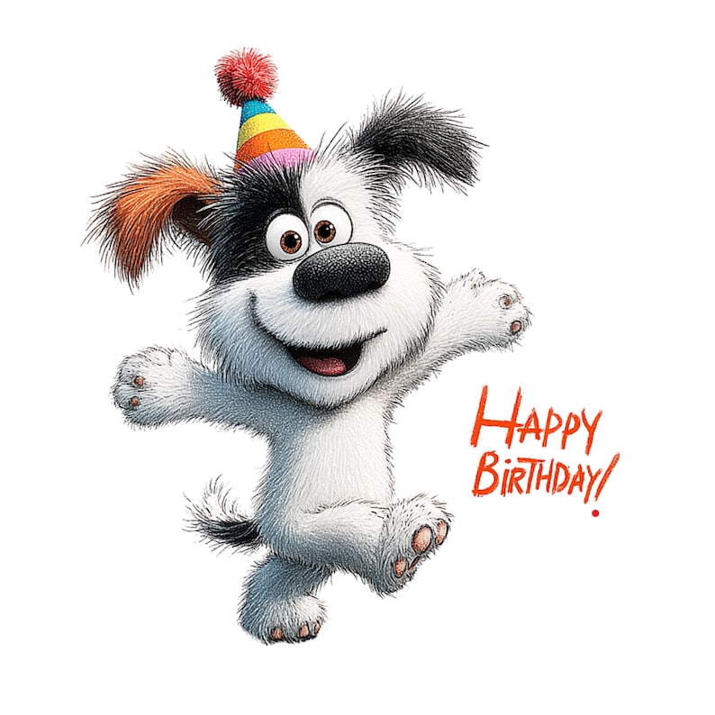 Dog Birthday With Party Hat Clipart: Cartoon Graphics (digital Download ...